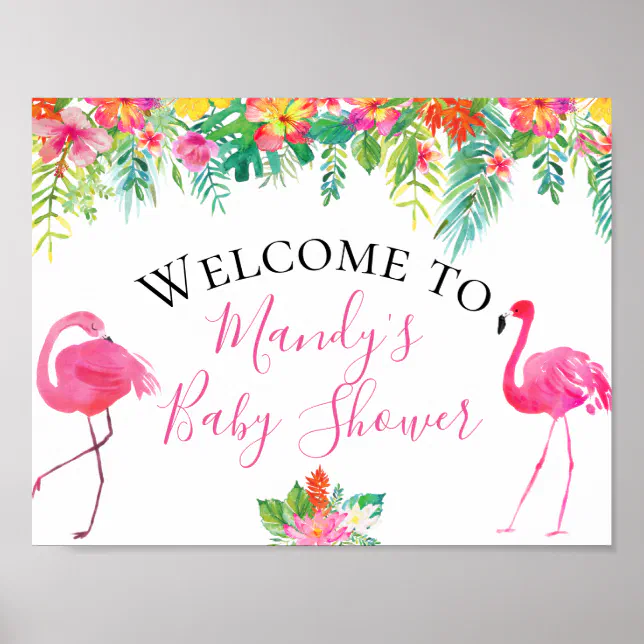 Tropical Floral Flamingo Baby Shower Sign | Zazzle