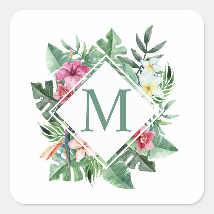 Tropical Floral Frame Monogram | Sticker | Zazzle.com