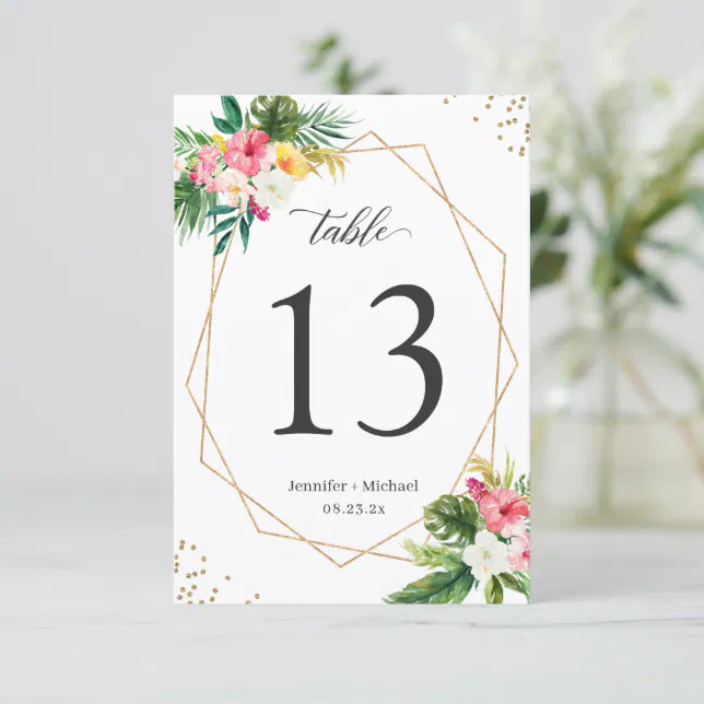 Tropical Floral Geometric Wedding Table Numbers | Zazzle