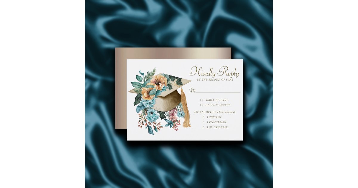 Tropical Floral Graduation Hat and Tassel Party RSVP Card | Zazzle
