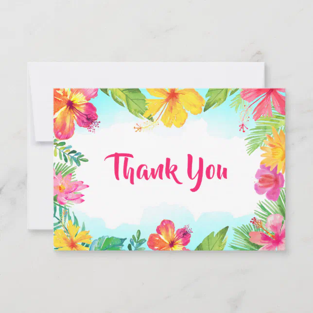 Tropical Floral Hawaiian Luau Thank You Card | Zazzle