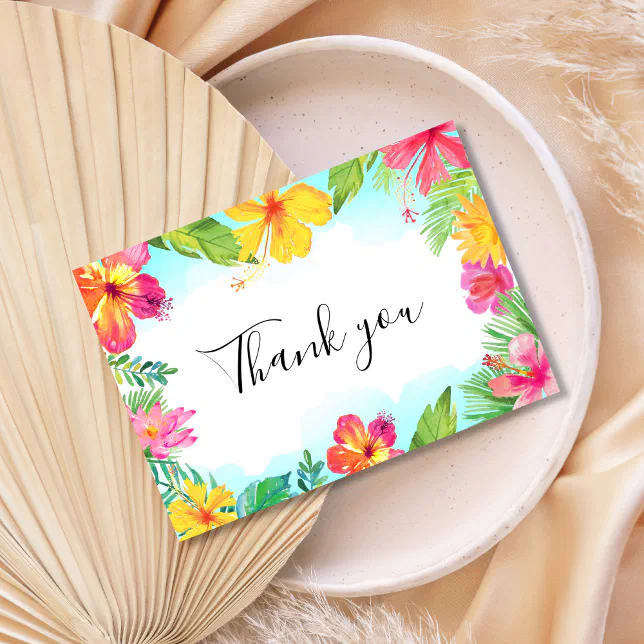 Tropical Floral Hawaiian Luau Thank You Card | Zazzle