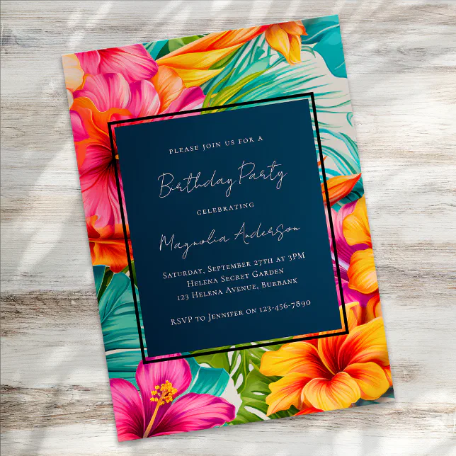 Tropical Floral Hibiscus Birthday Party Invitation | Zazzle