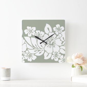 Tropical Floral Hibiscus Design Square Wall Clock | Zazzle