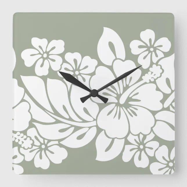 Tropical Floral Hibiscus Design Square Wall Clock | Zazzle
