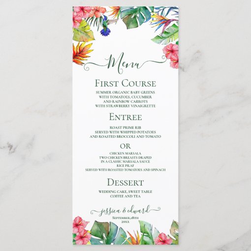 Tropical Floral Hibiscus Hawaiian Wedding Menu | Zazzle