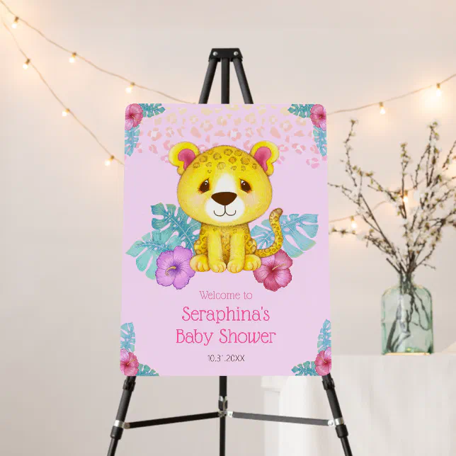Tropical Floral Hibiscus Leopard Baby Shower Foam Foam Board | Zazzle