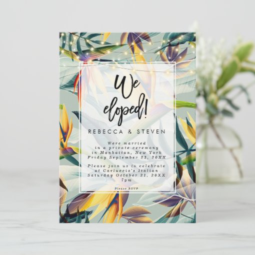 tropical floral lights we eloped invitation | Zazzle