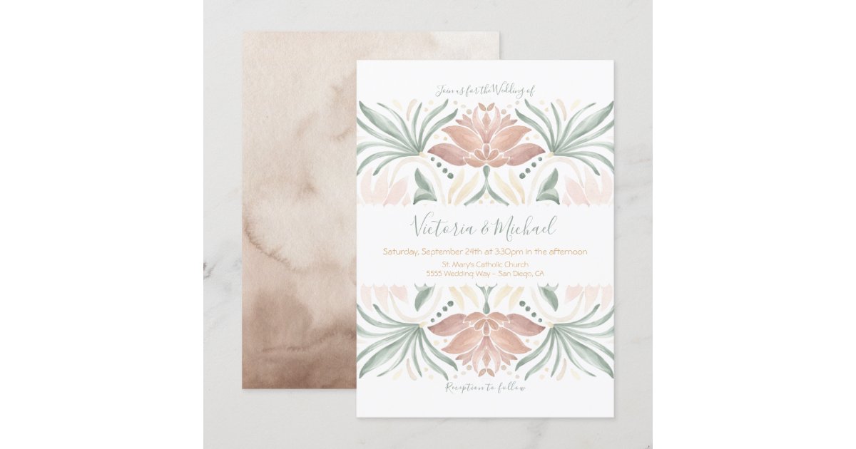 Tropical Floral Mexican tile wedding Invitation | Zazzle