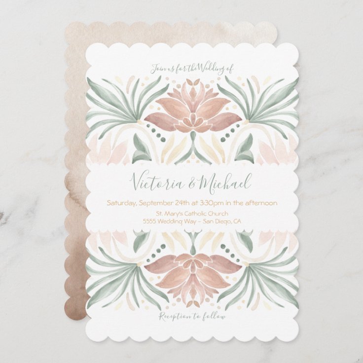 Tropical Floral Mexican tile wedding Invitation | Zazzle