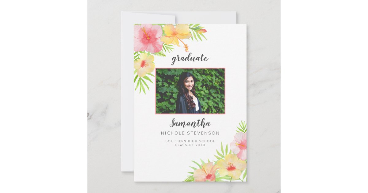 Tropical Floral Photo Graduation announcement | Zazzle