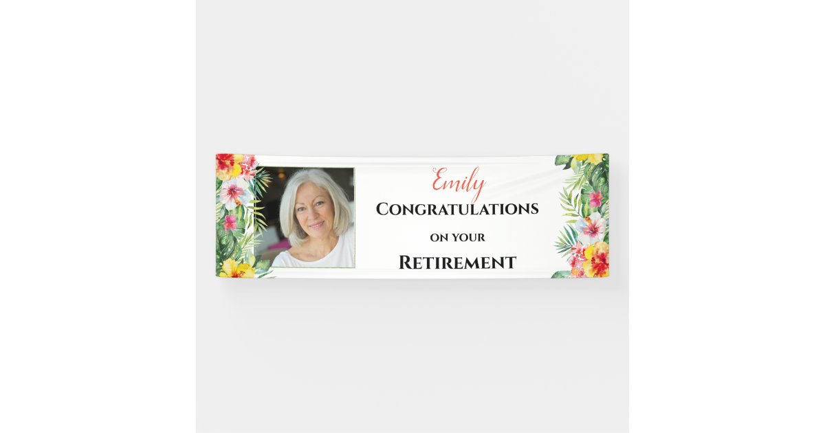 Tropical Floral Photo Retirement Banner | Zazzle