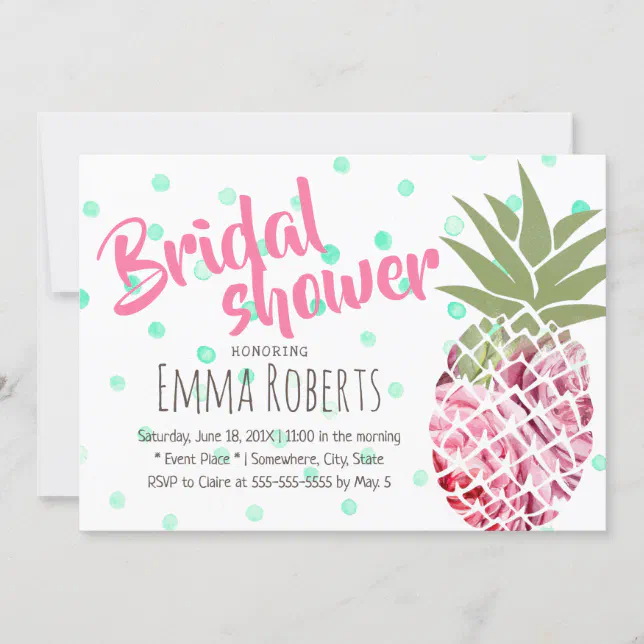 Tropical Floral Pineapple Polka Dots Bridal Shower Invitation | Zazzle