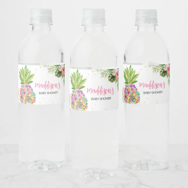 Tropical Floral Pineapple Water Bottle Label | Zazzle