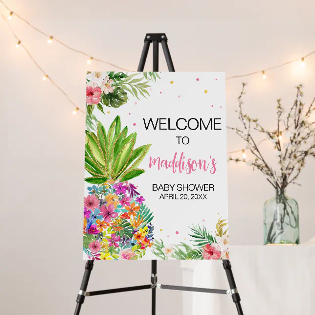 Tropical Floral Pineapple Welcome Sign | Zazzle