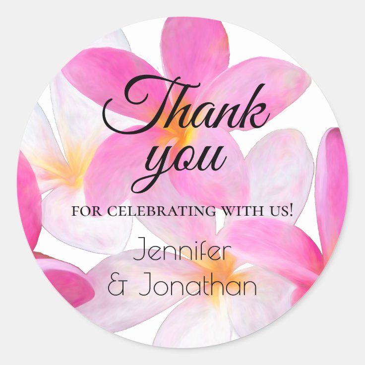 Tropical Floral Pink Hawaii Beach Thank You Classic Round Sticker | Zazzle