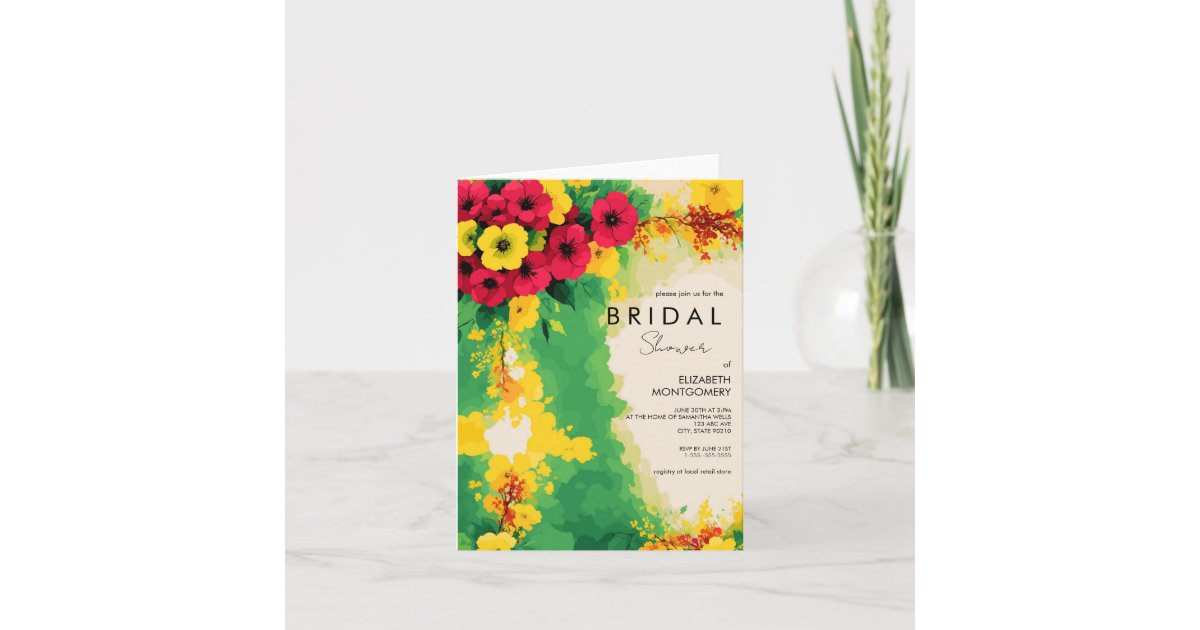 Tropical Floral Reggae Bridal Shower Invitation | Zazzle