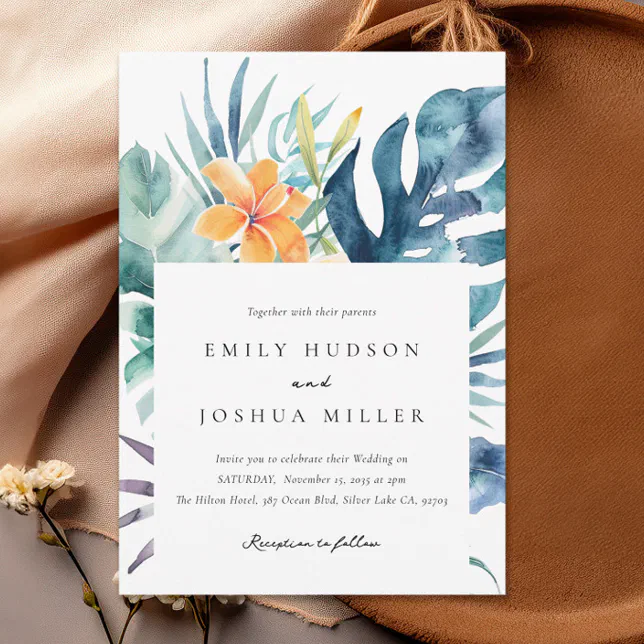 Tropical Floral Summer Watercolor Wedding Invitation | Zazzle
