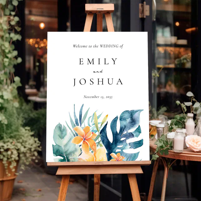 Tropical Floral Summer Wedding Welcome Sign | Zazzle