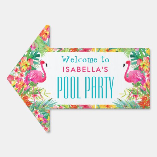Tropical Floral Swimming Pool Party Arrow Sign | Zazzle
