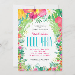 Tropical Floral Swimming Pool Party Graduation Invitation | Zazzle