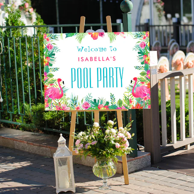 Tropical Floral Swimming Pool Party Yard Sign | Zazzle