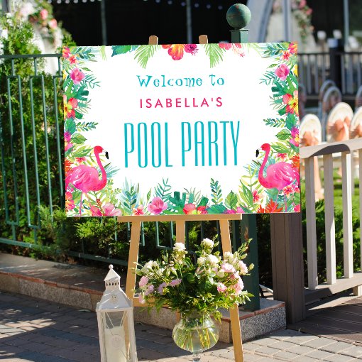 Tropical Floral Swimming Pool Party Yard Sign | Zazzle