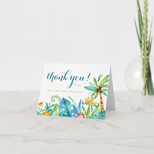 Tropical Floral Watercolor Thank You Note | Zazzle