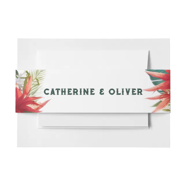 Tropical Floral Wedding Custom Names Invitation Belly Band | Zazzle