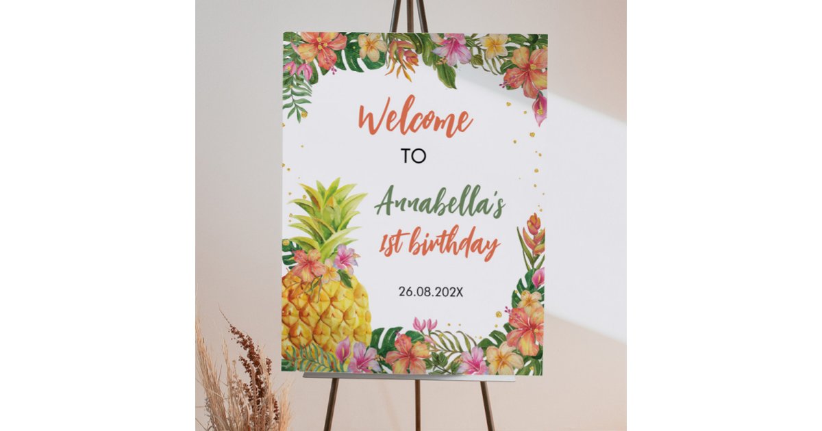 Tropical Floral Welcome Sign Birthday Baby Shower | Zazzle