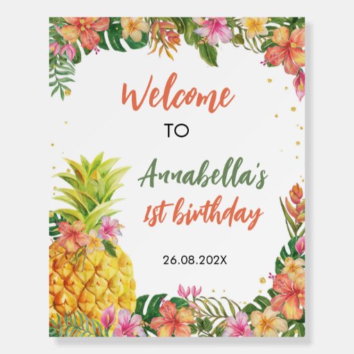 Tropical Floral Welcome Sign Birthday Baby Shower | Zazzle