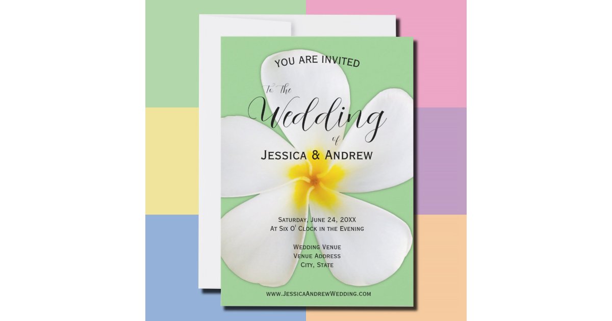 Tropical Floral, White Plumeria on Sage, Wedding Invitation | Zazzle