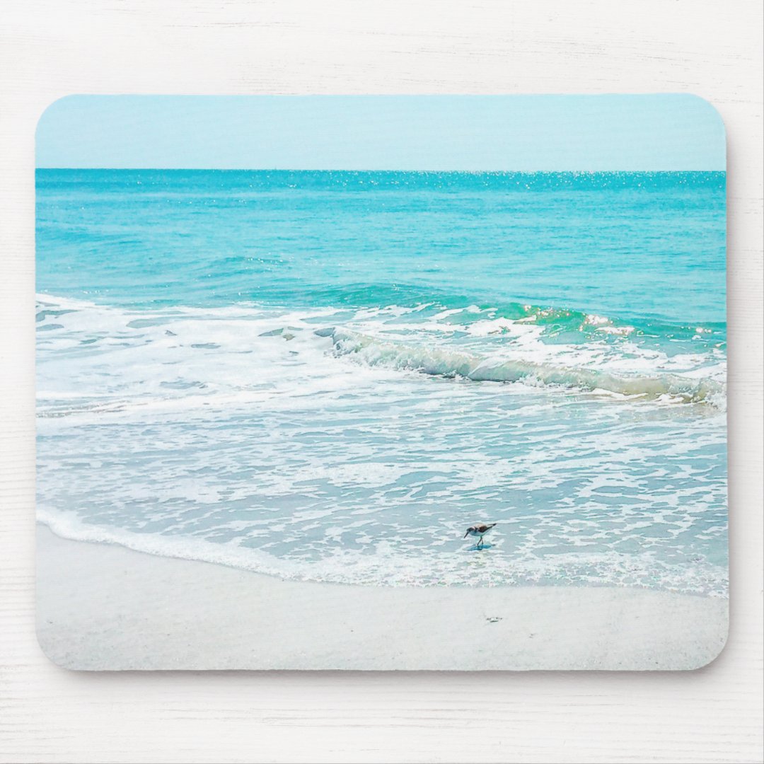 Tropical Florida Beach Sand Ocean Waves Sandpiper Mouse Pad | Zazzle