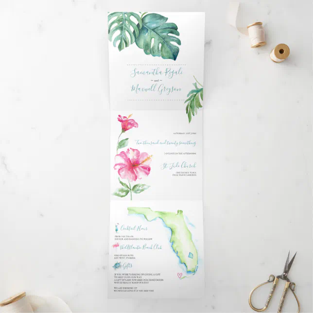 Tropical Florida Wedding Invitation All In One | Zazzle
