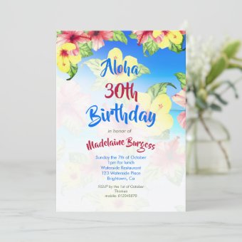 Tropical Flower 30th Birthday Beach Aloha Invitation | Zazzle