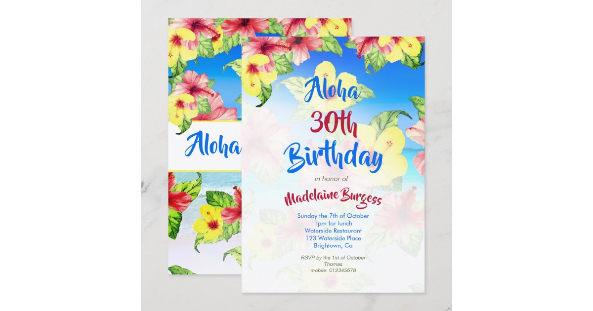 Tropical Flower 30th Birthday Beach Aloha Invitation | Zazzle