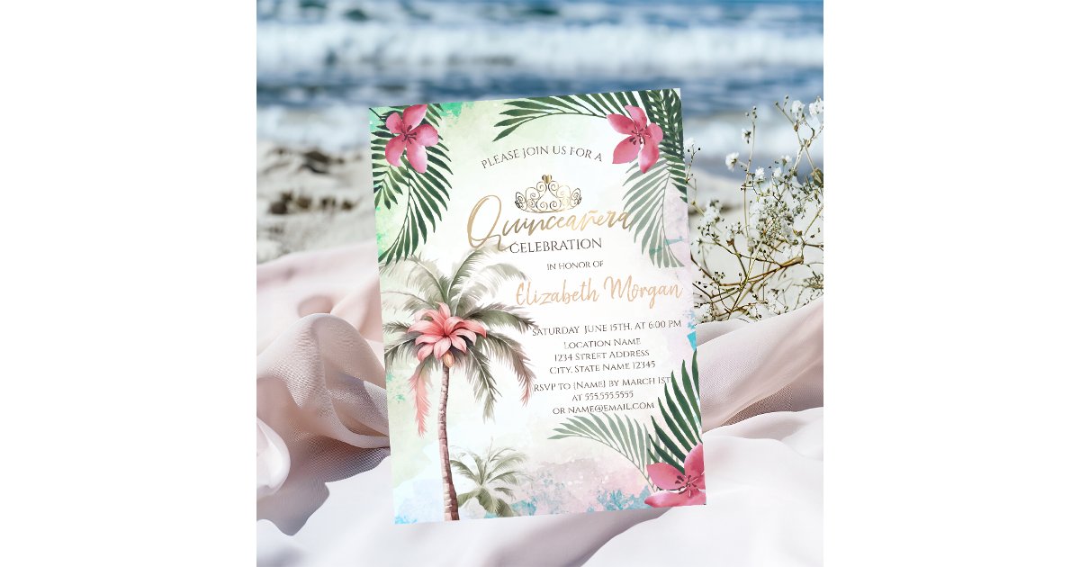 Tropical Flower Palm Summer Quinceañera Invitation | Zazzle