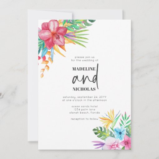 Tropical Flowers Greenery Wedding Invitation | Zazzle
