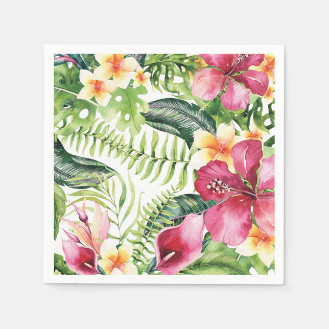 Tropical Flowers Leaves Floral Bridal Shower Party Paper Napkins | Zazzle