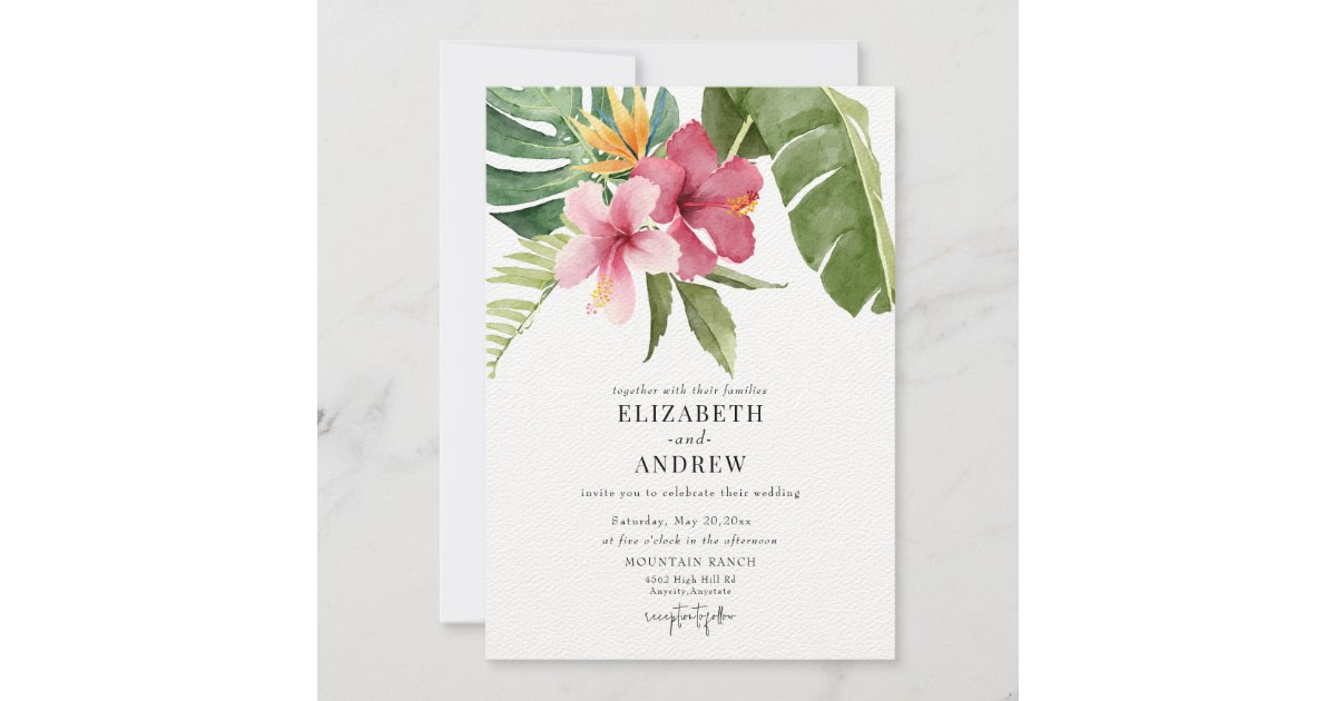 Tropical Flowers & Leaves | Summer Flower Wedding Invitation | Zazzle