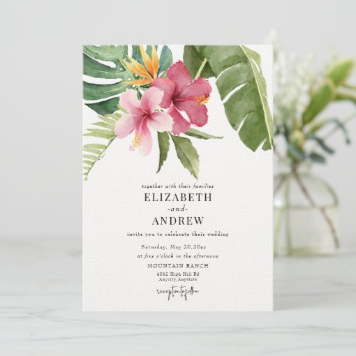 Tropical Flowers & Leaves | Summer Flower Wedding Invitation | Zazzle