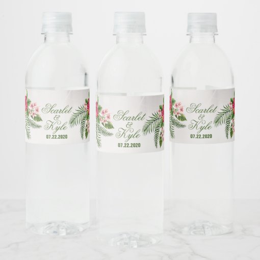 Tropical Flowers & Leaves Water Bottle Labels | Zazzle