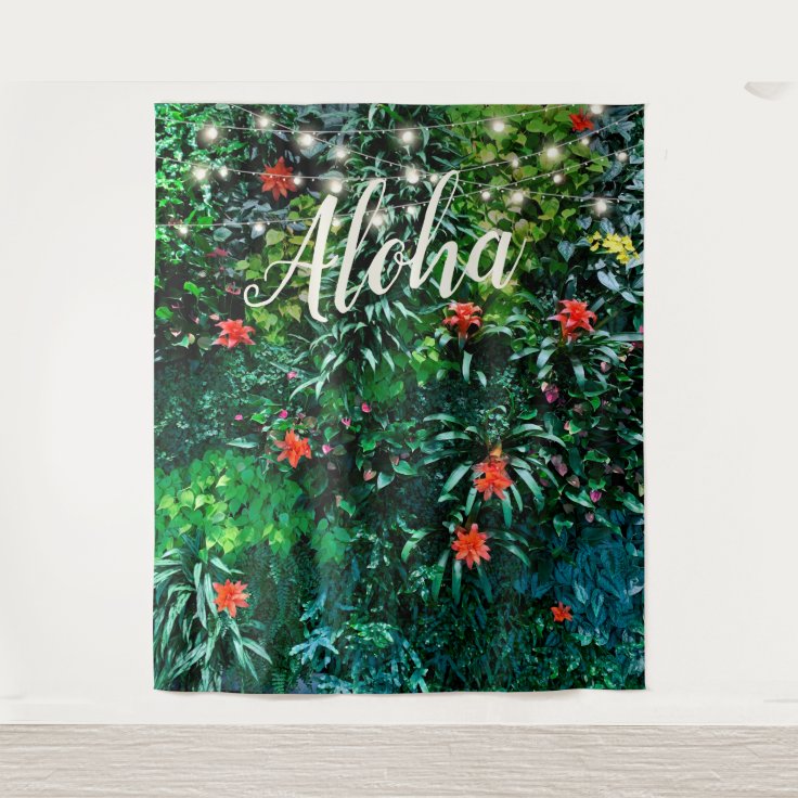 Tropical Flowers Lights Aloha Party Backdrop | Zazzle