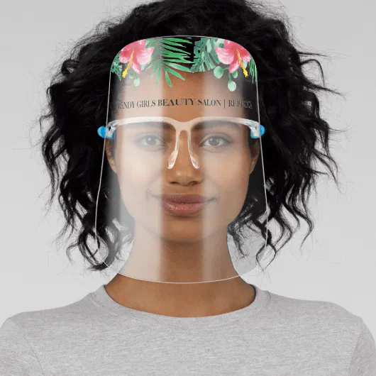 Tropical flowers, monogrammed face shield | Zazzle