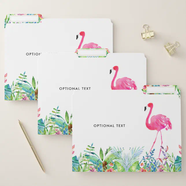 Tropical Flowers & Pink Flamingos File Folder | Zazzle