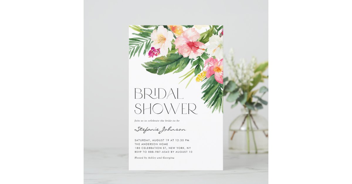 Tropical Flowers Summer Bridal Shower Invitation | Zazzle
