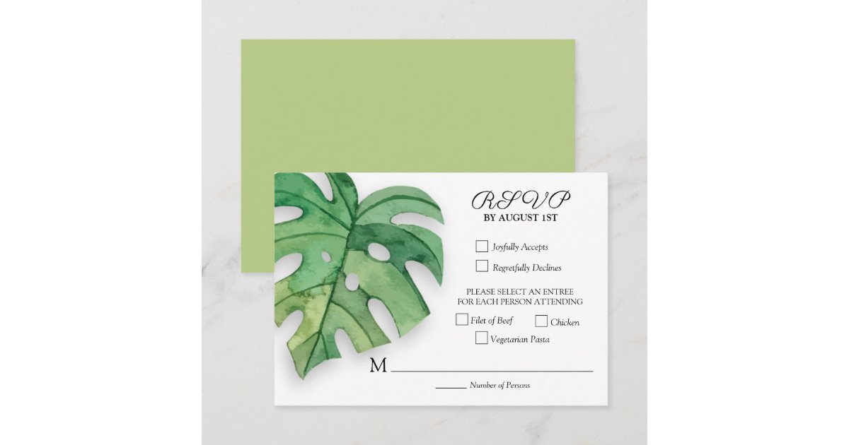 Tropical Foliage Botanical Wedding RSVP Card | Zazzle