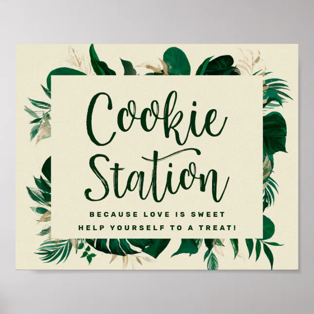 Tropical Foliage Chic Cookie Station Wedding Sign | Zazzle