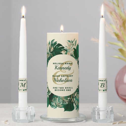 Tropical Foliage Elegant Greenery Wedding Monogram Unity Candle Set ...