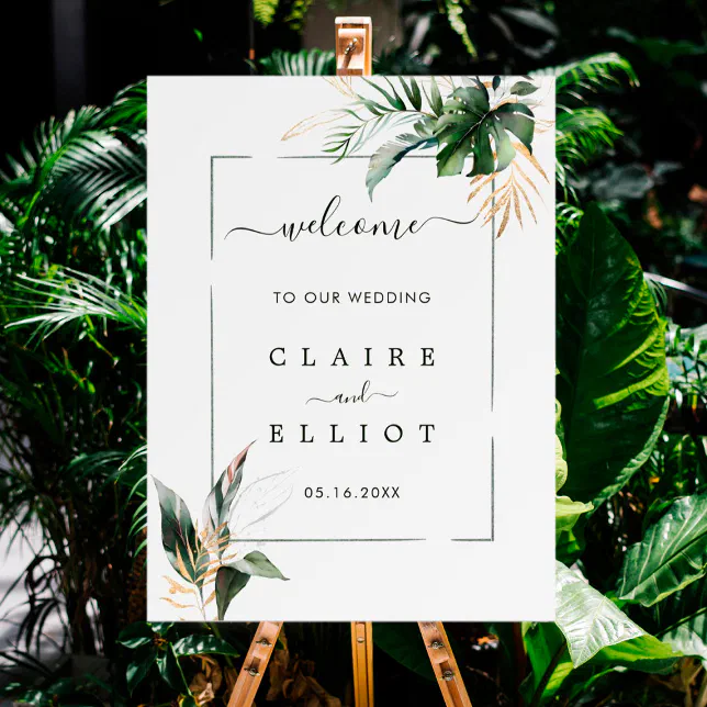 Tropical Foliage Green Wedding Welcome Foam Board | Zazzle